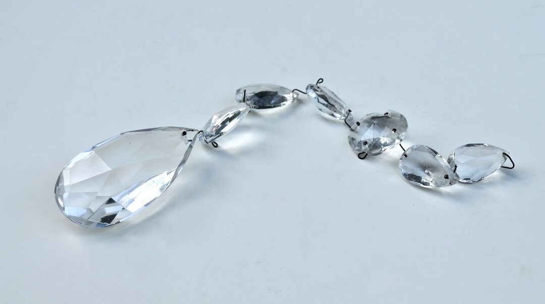 Large Antique Facet-cut Crystal Teardrop With 6 Smaller Crystals ...