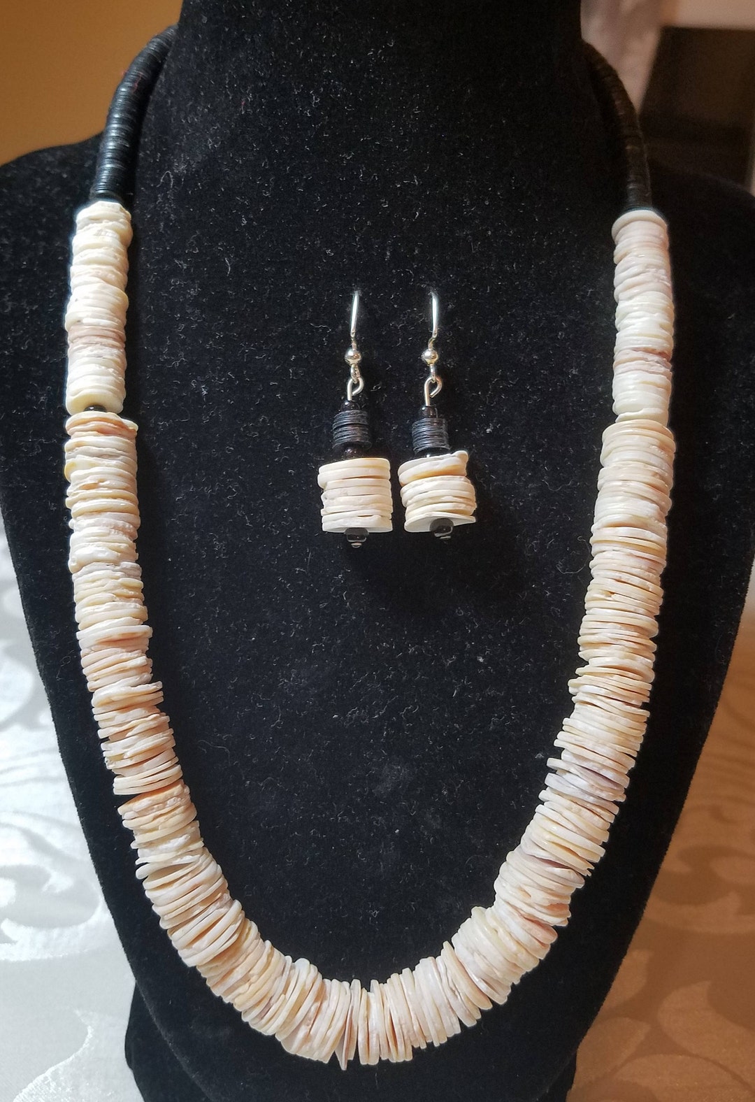 African Shell and Vinyl Disc Bead Necklace and Earrings ghana Africa - Etsy