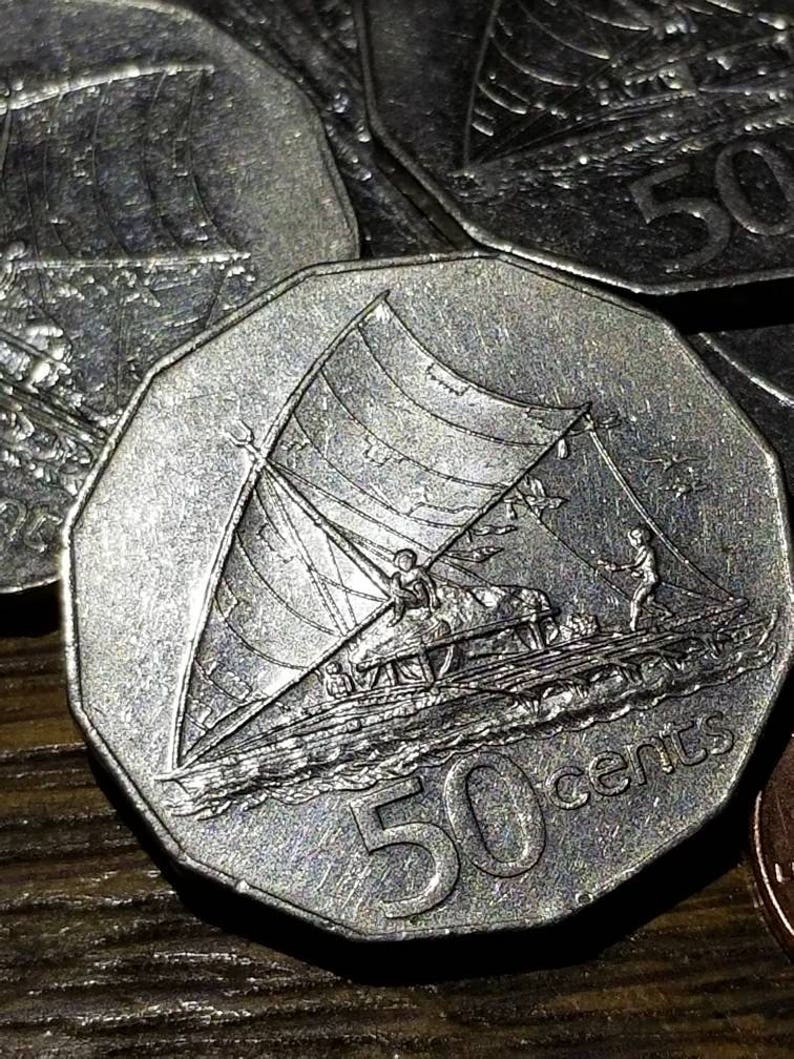 Large Fiji "cool Ship" 50 Cent Coin - Etsy
