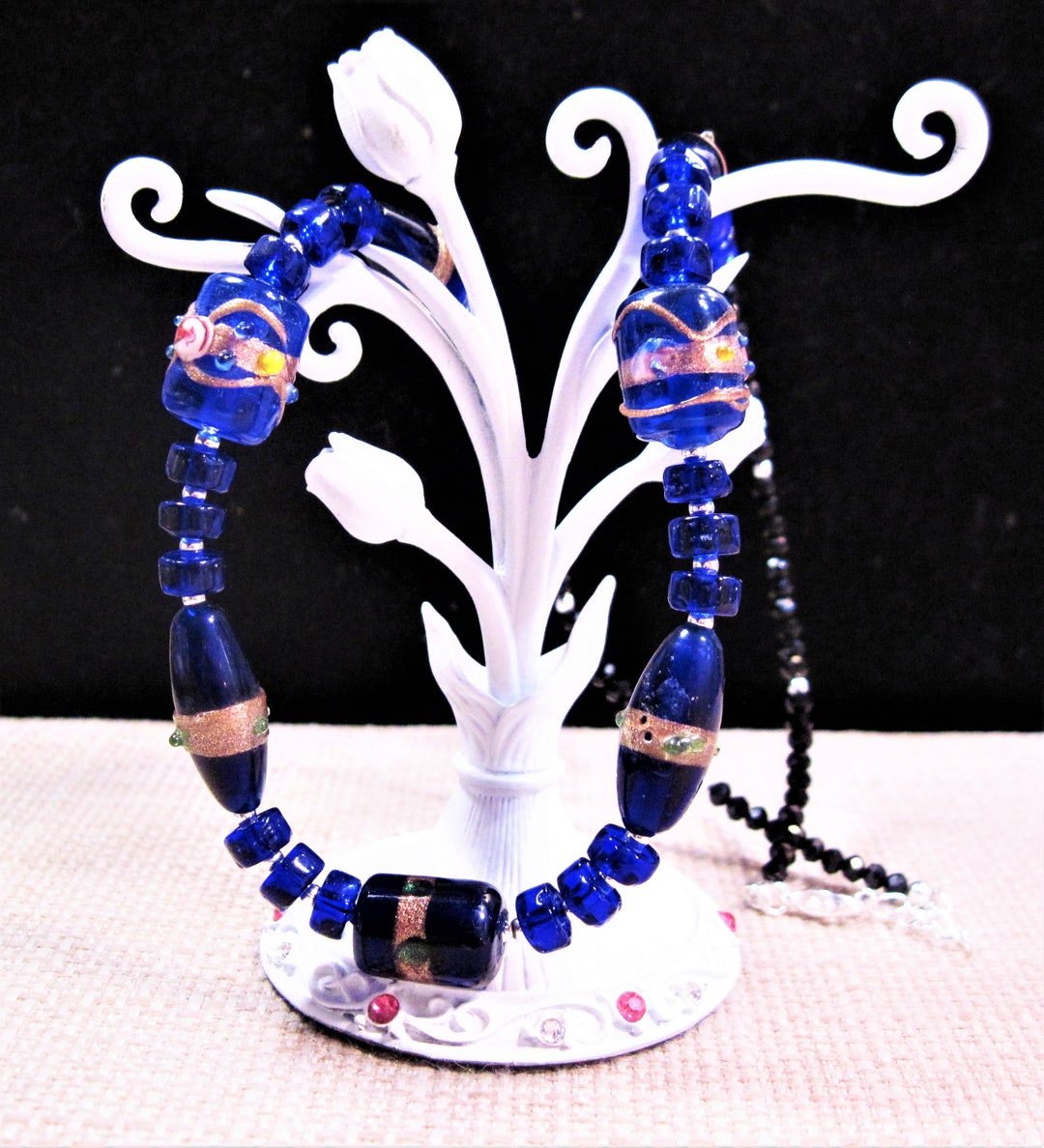 Sterling Cobalt Blue Glass & Spinel Necklace, Gorgeous 18" Sterling ...