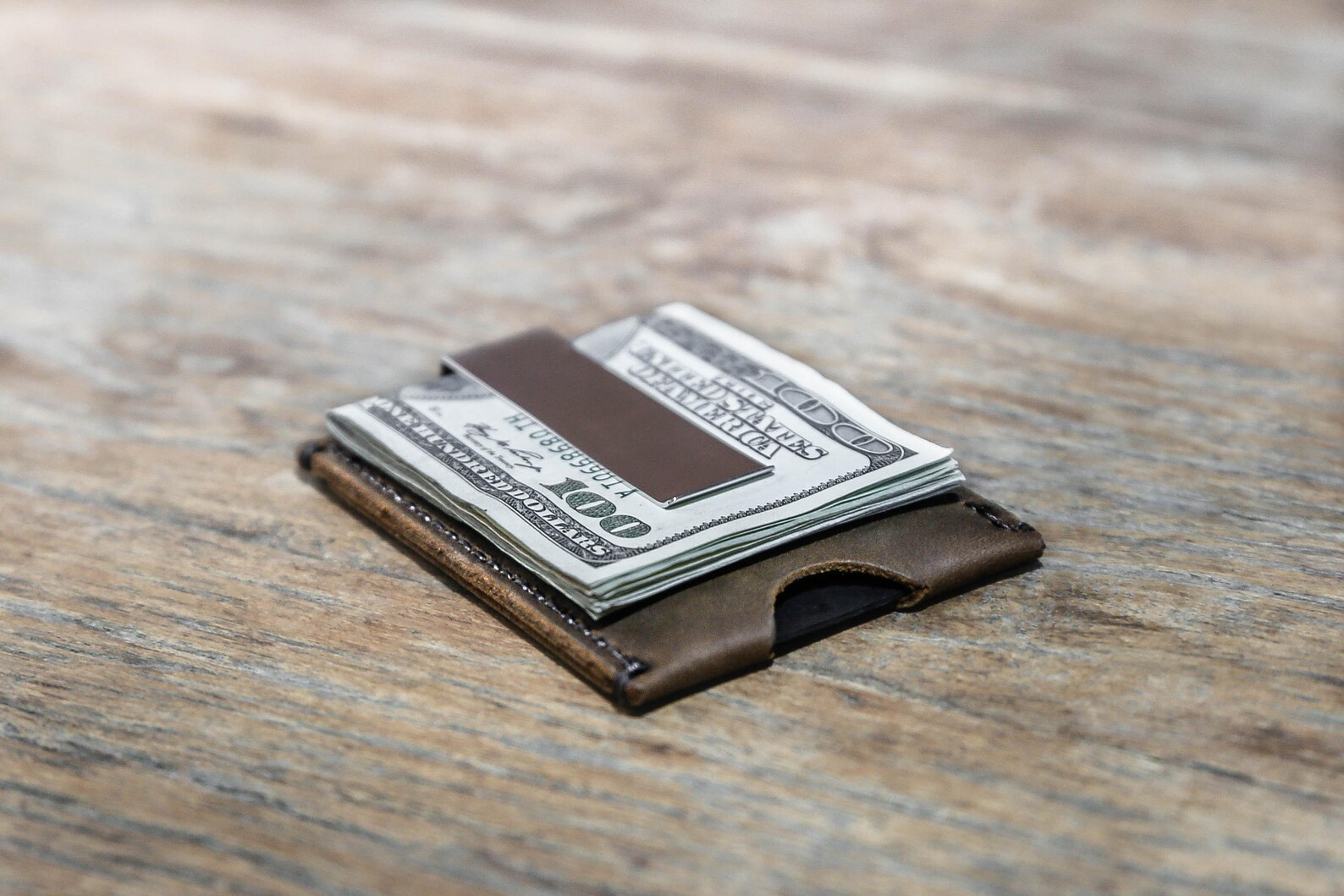 Money Clip Leather Wallet Slim Leather Wallet Slim Wallet - Etsy