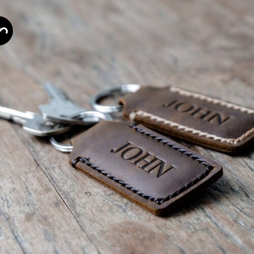 2 Personalized Custom Leather Keychains SET of 2 Leather - Etsy