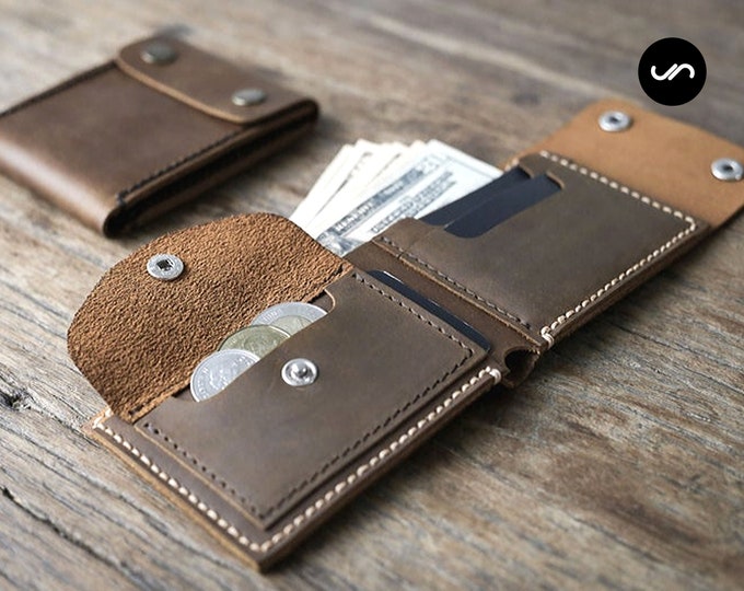 MENS LEATHER WALLET, Handmade Wallet With Coin Pocket, Leather Bifold ...
