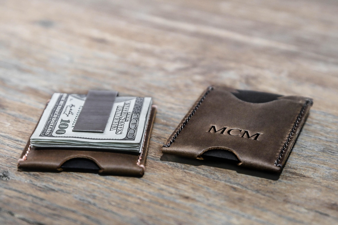 Money Clip Leather Wallet Slim Leather Wallet Slim Wallet - Etsy