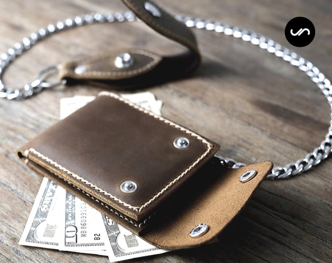 CHAIN WALLET, Handmade Leather Chain Wallet, Biker Wallet, Bifold ...