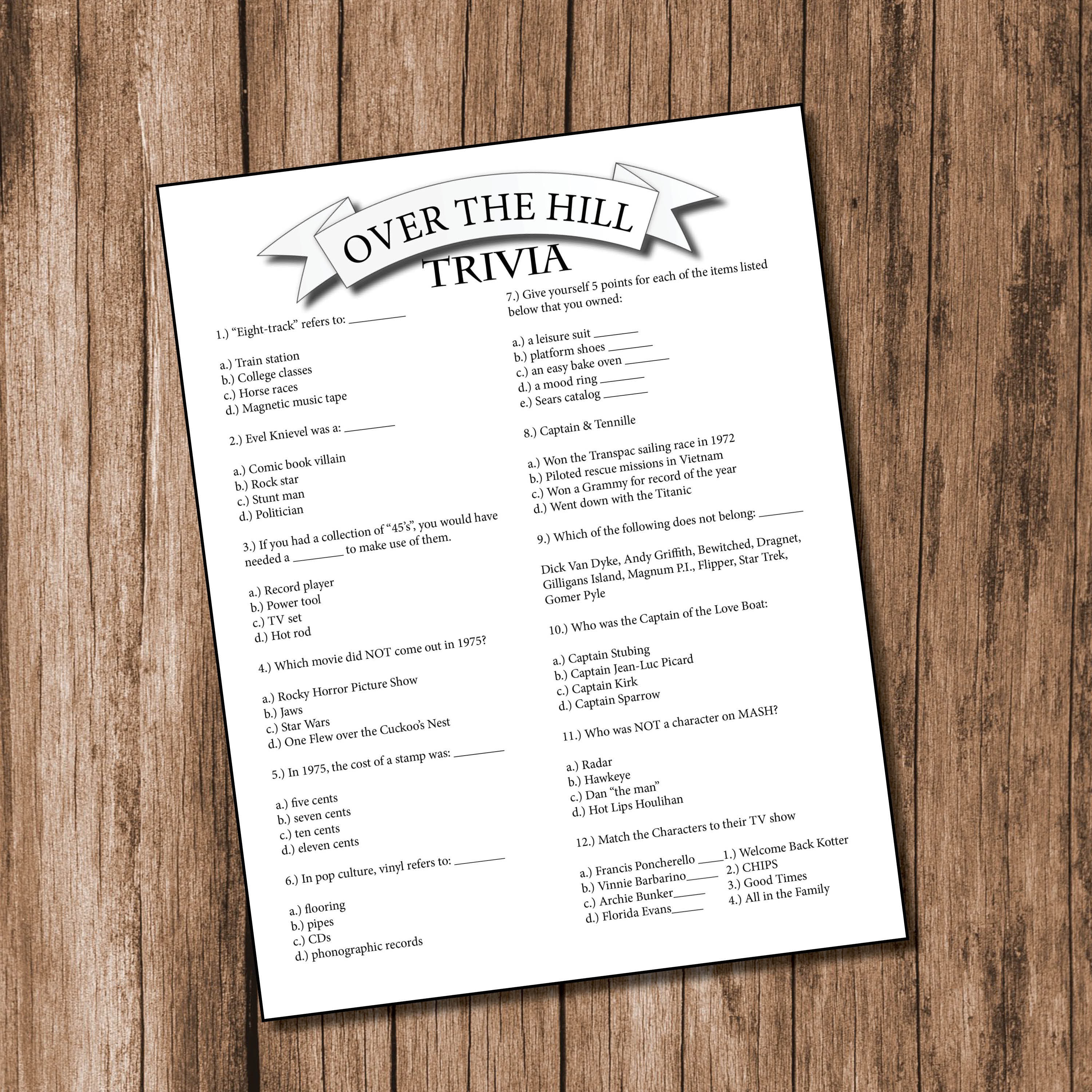 Over the Hill Party Games | Over the Hill BINGO | Retirement Party ...