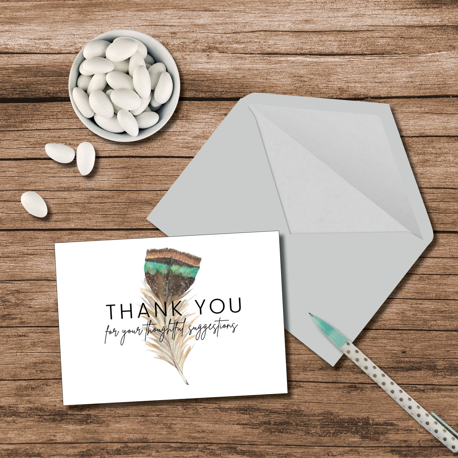 Watercolor Feather Thank You Card Set | Printable Employee Appreciation ...