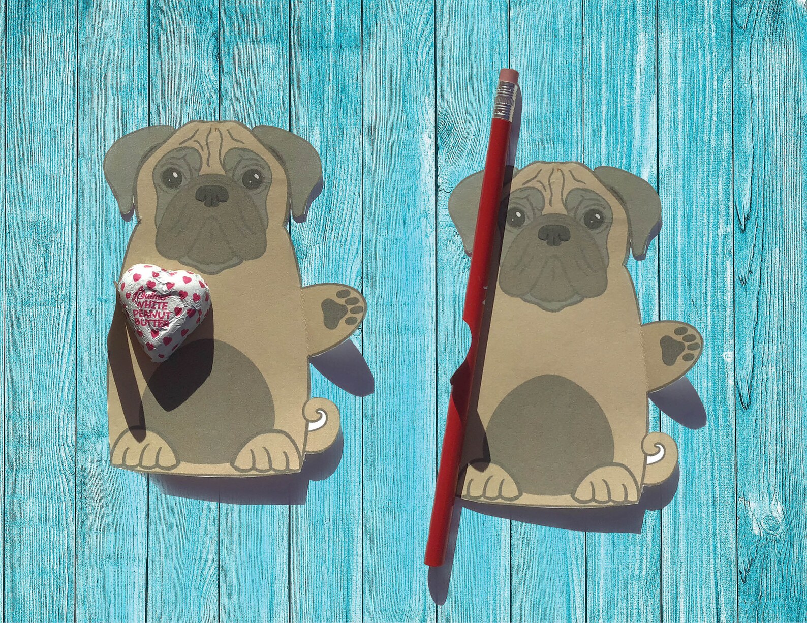 Printable Pug Pencil Hugger | Pug Party Favors | Pug Valentines | Pug ...