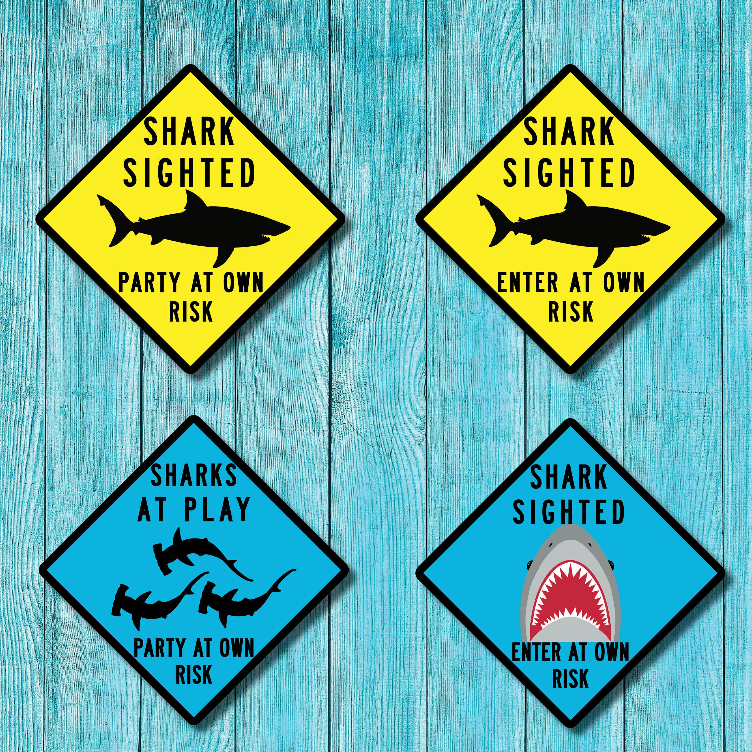 Printable Shark Party Signs | Shark Sighted Signs | Set of Shark Signs ... Printable Shark Party Signs | Shark Sighted Signs | Set of Shark Signs ...