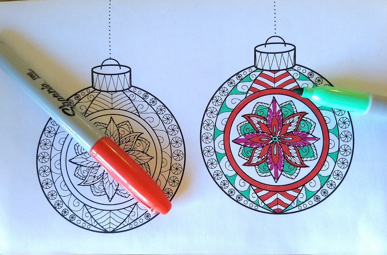 Colorable Christmas Ornament Cards Printable Christmas | Etsy