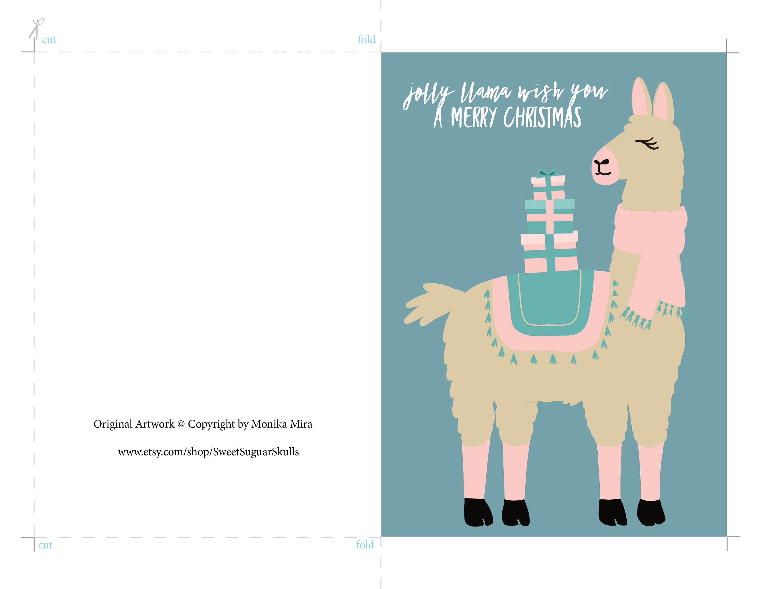 Llama Christmas Card Llama Thank You Card Printable Llama - Etsy