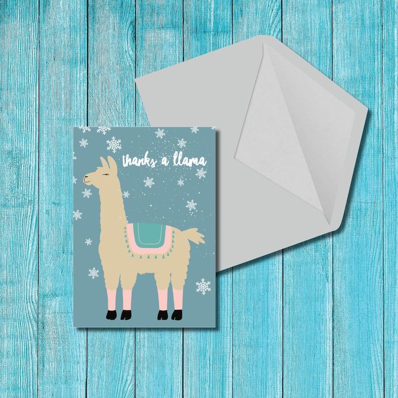 Llama Christmas Card | Llama Thank You Card | Printable Llama Card Set ...
