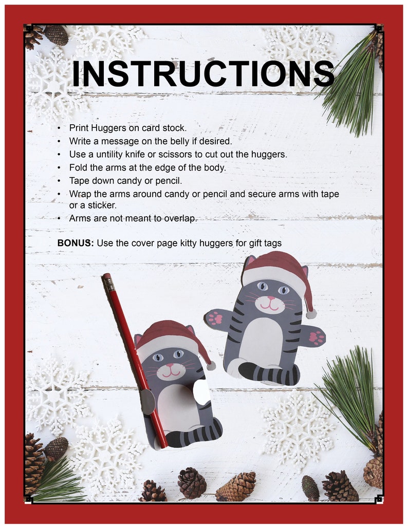 Christmas Cat Pencil Hugger | Kitty Candy Hugger | Christmas Gift Tag ...