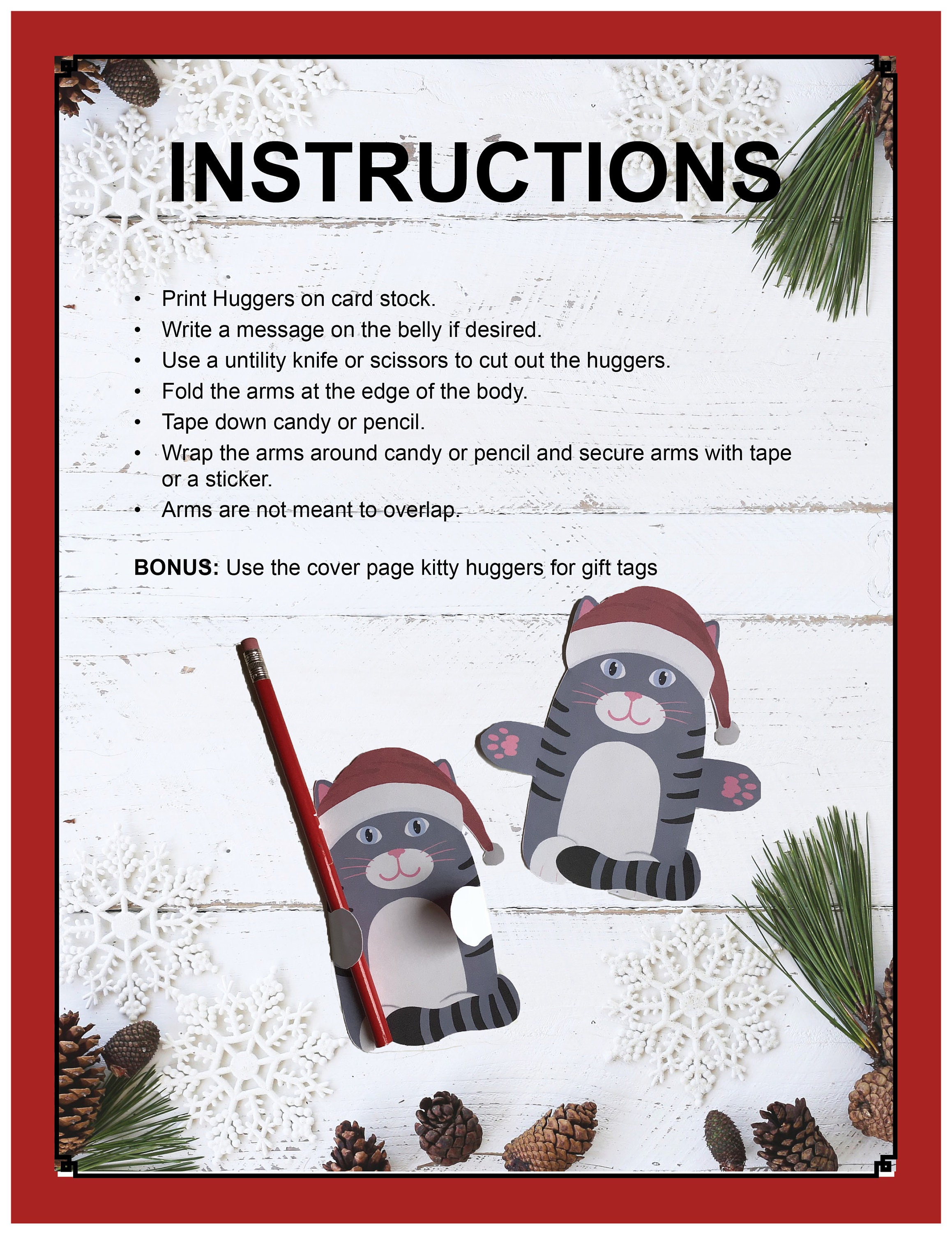 Christmas Cat Pencil Hugger | Kitty Candy Hugger | Christmas Gift Tag ...