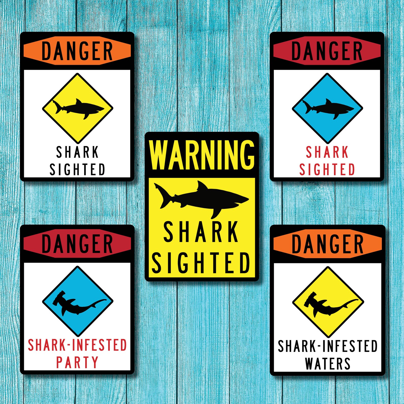 Printable Shark Party Signs Shark Sighted Signs Set of Shark Signs ...