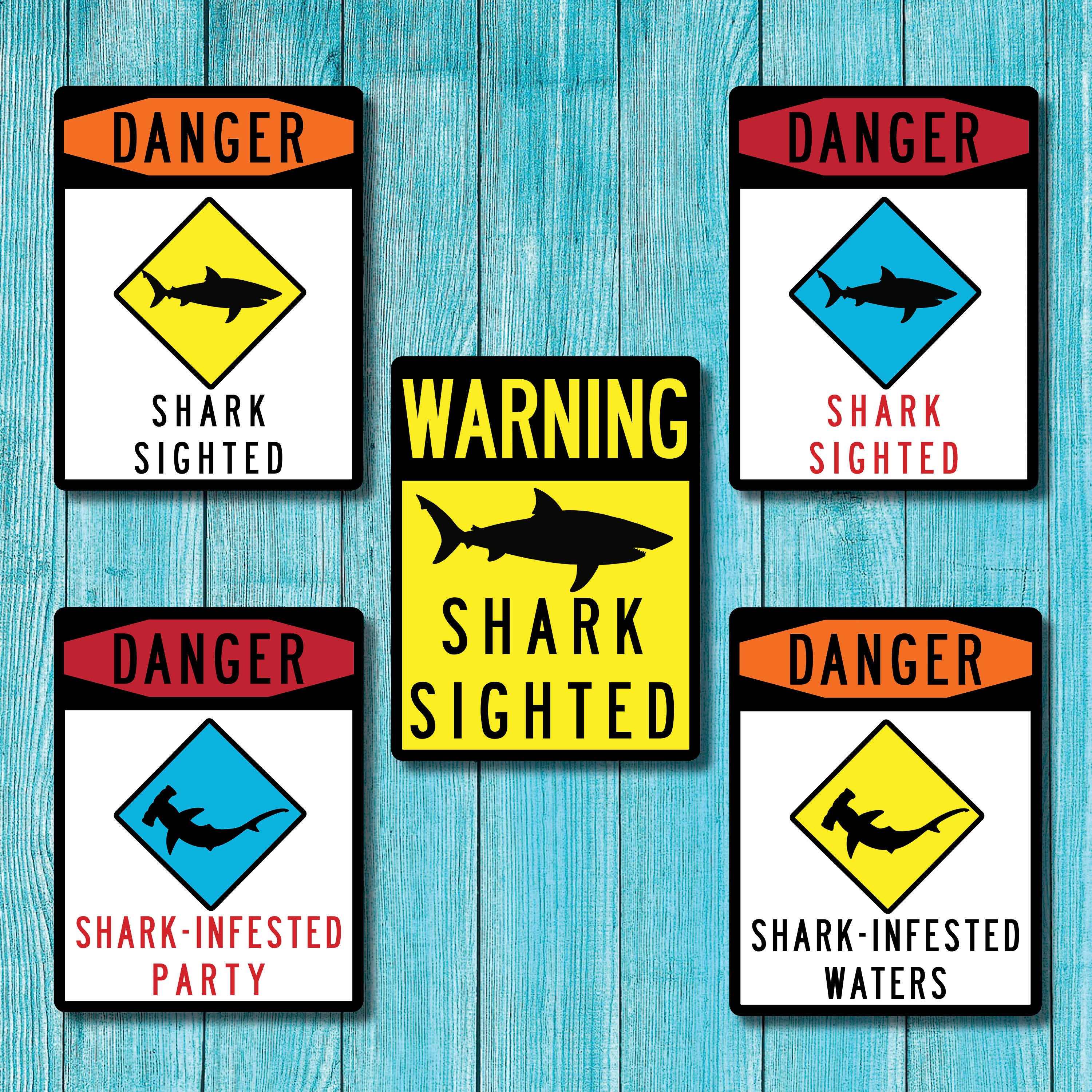 Printable Shark Party Signs | Shark Sighted Signs | Set of Shark Signs ...