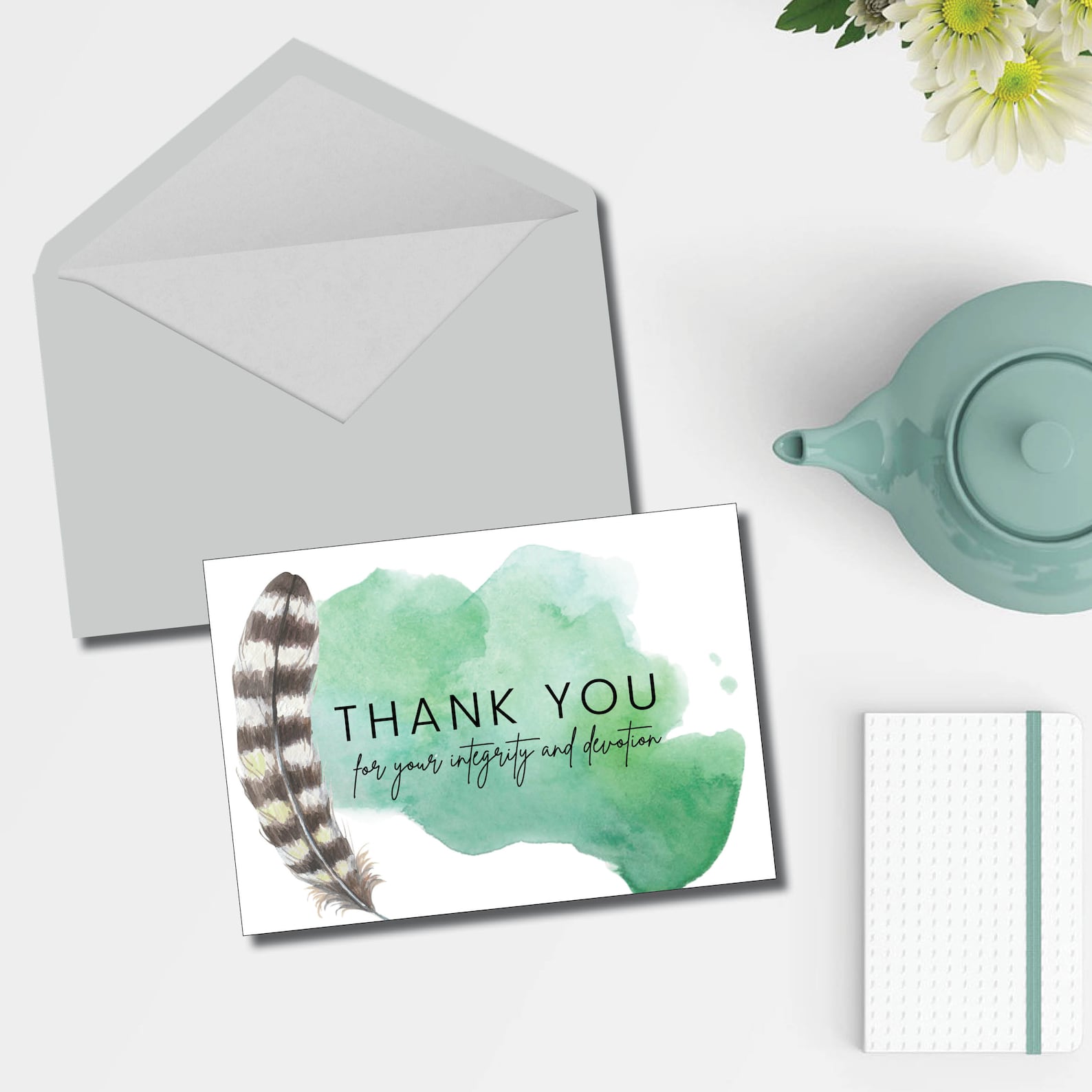 Watercolor Feather Thank You Card Set | Printable Employee Appreciation ...