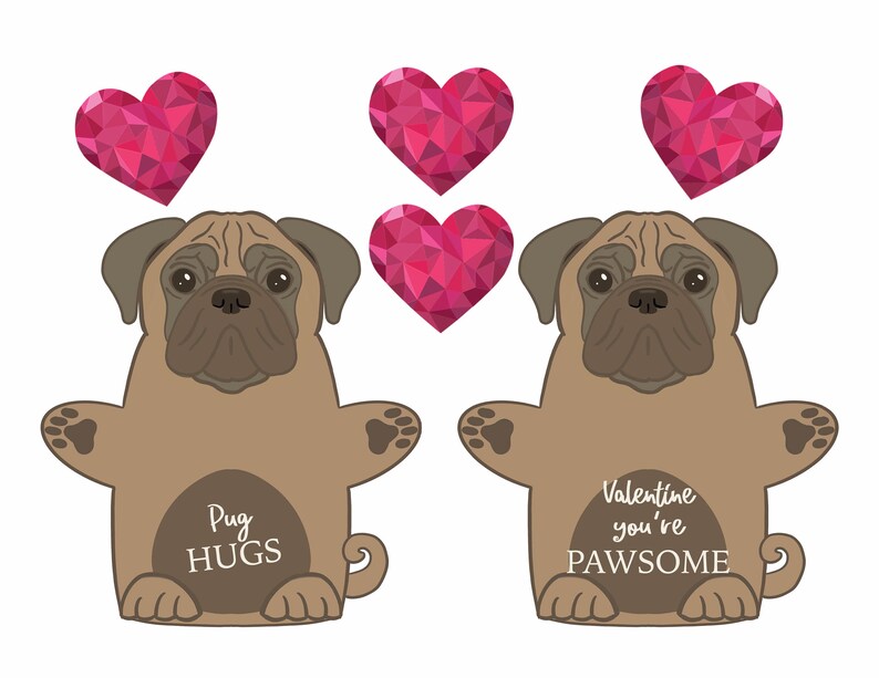 Printable Pug Pencil Hugger | Pug Party Favors | Pug Valentines | Pug ...