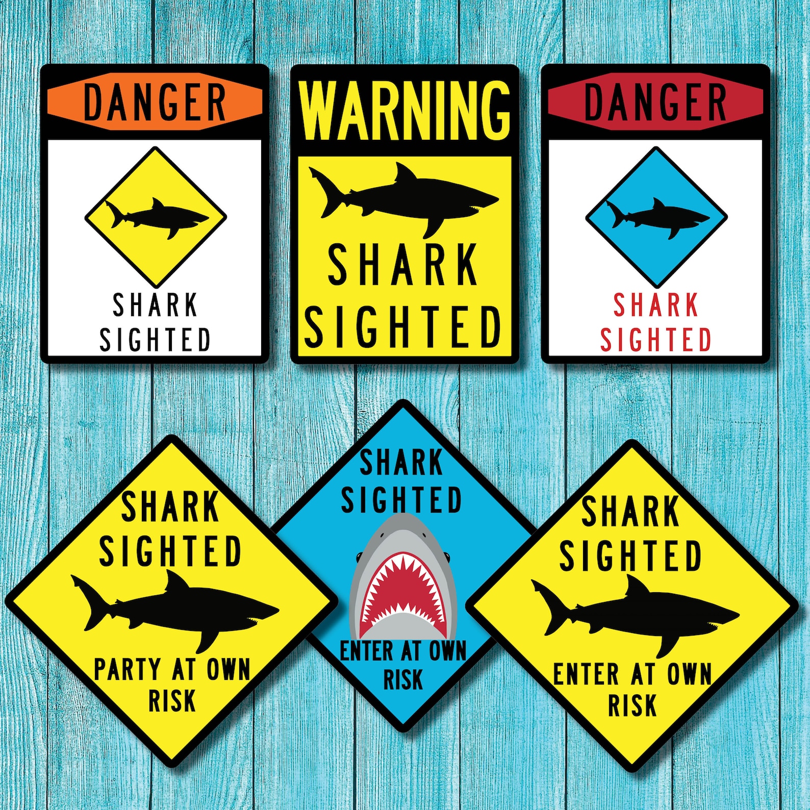 Printable Shark Party Signs | Shark Sighted Signs | Set of Shark Signs ...