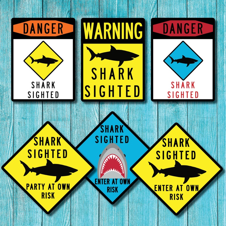 Printable Shark Party Signs | Shark Sighted Signs | Set of Shark Signs ...
