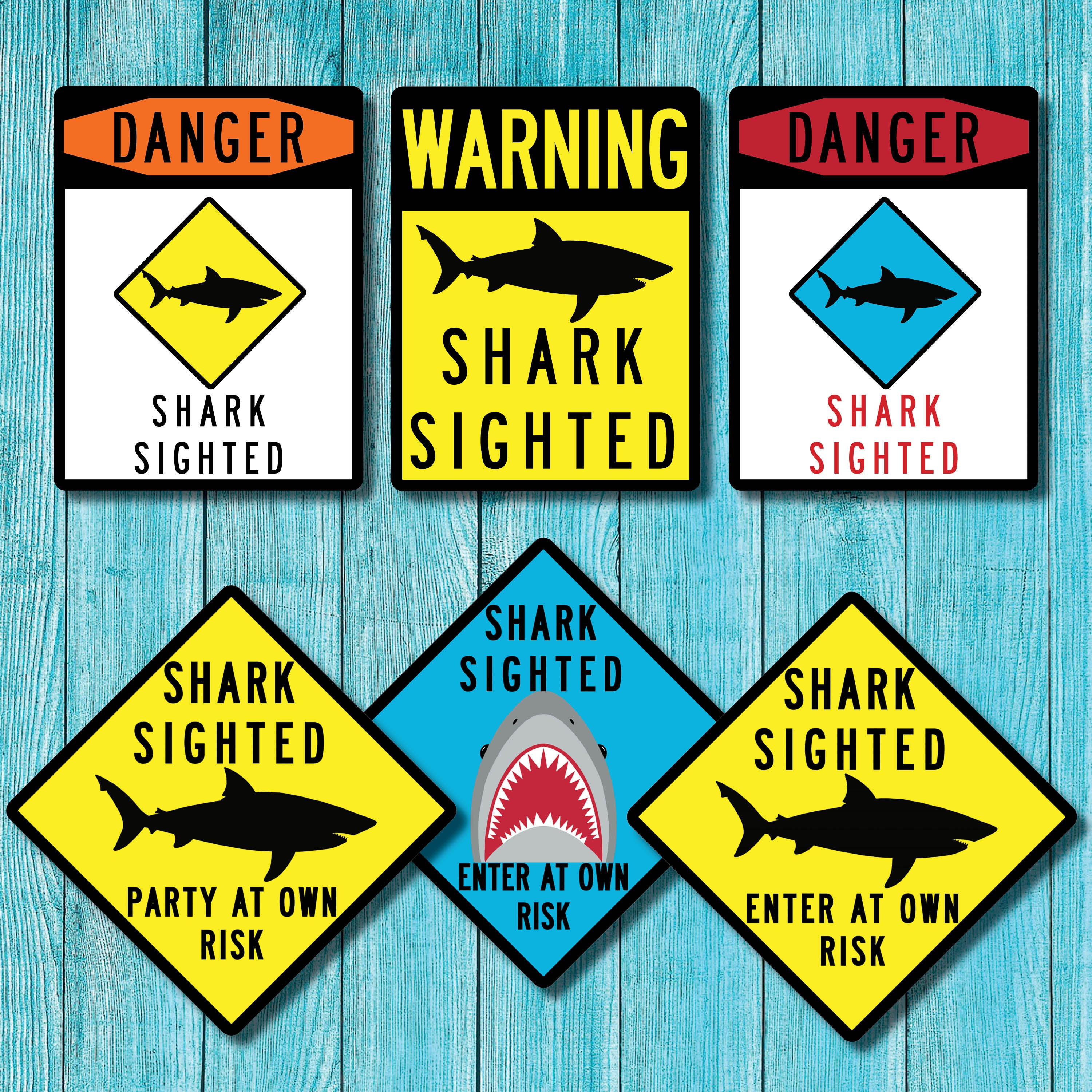 Printable Shark Party Signs | Shark Sighted Signs | Set of Shark Signs ...
