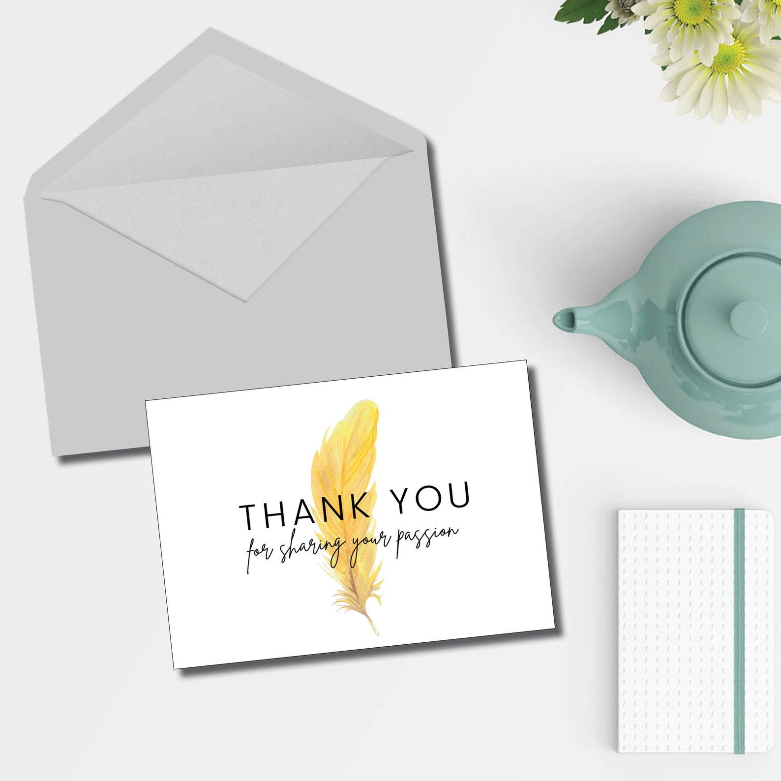 Watercolor Feather Thank You Card Set | Printable Employee Appreciation ...