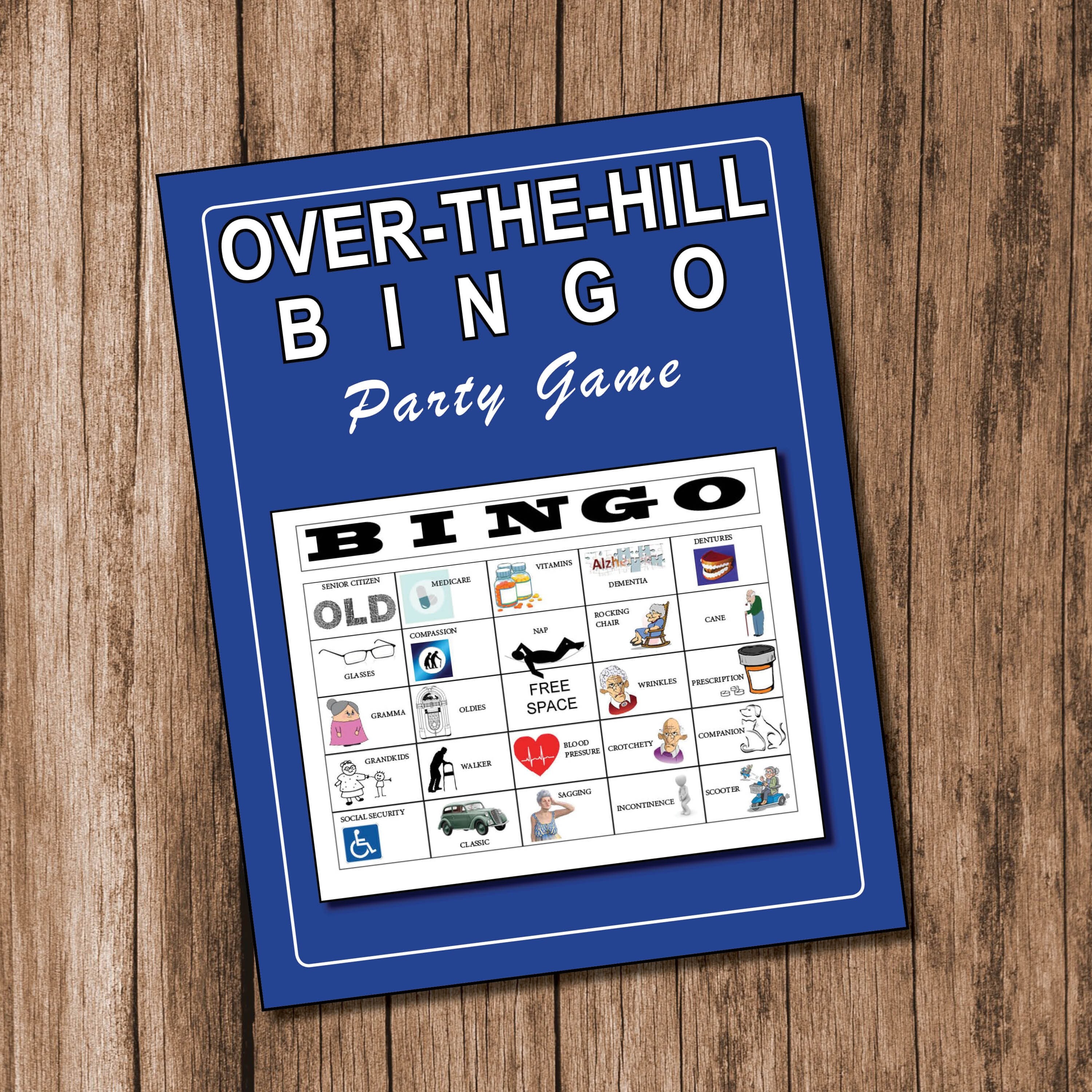 Over the Hill Party Games | Over the Hill BINGO | Retirement Party ...