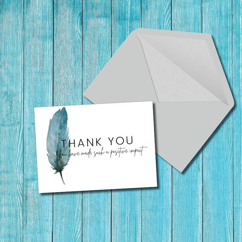 Watercolor Feather Thank You Card Set | Printable Employee Appreciation ...