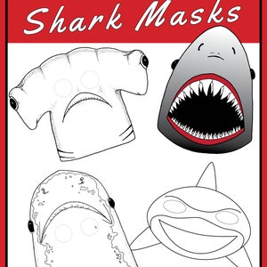 Printable Shark Masks | Halloween Masks | Colorable Masks | Shark Party ...