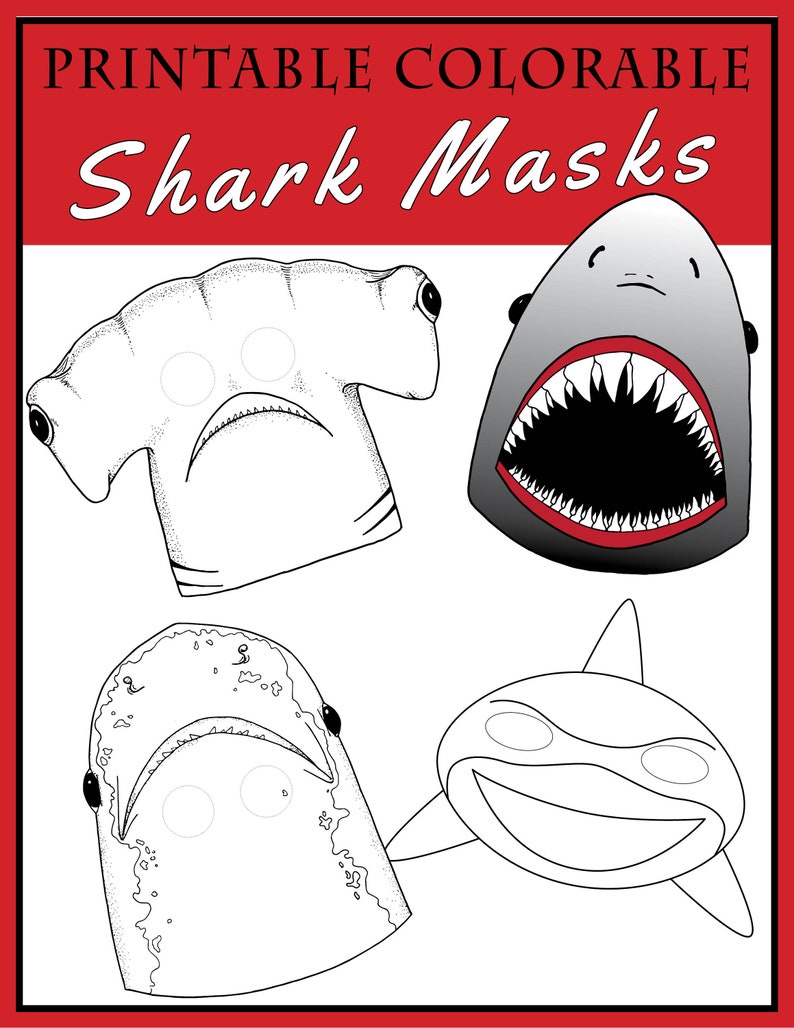 Printable Shark Masks | Halloween Masks | Colorable Masks | Shark Party ...