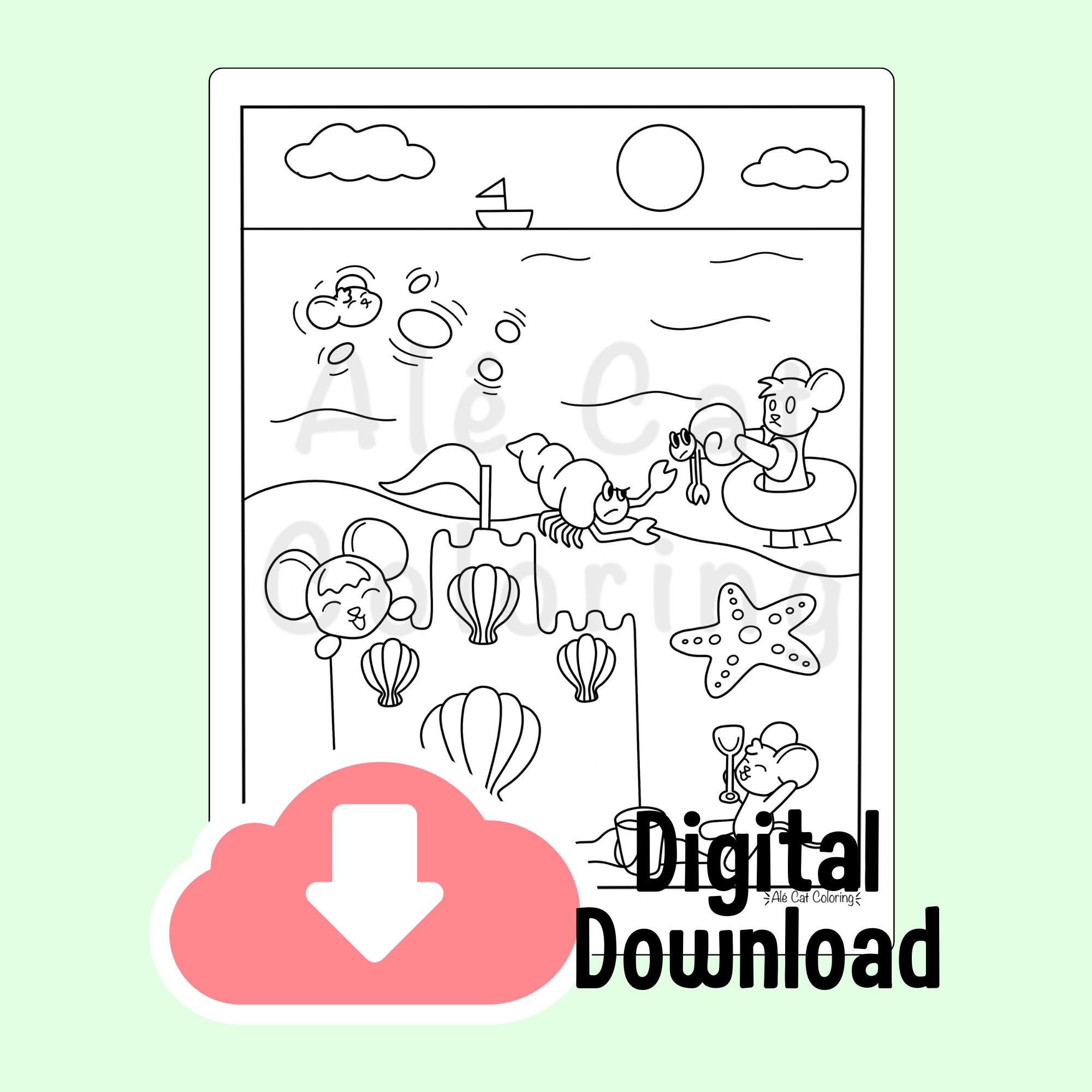 Summer Beach Day Mice Like Us Coloring Page Cute Animal Family Adult ...