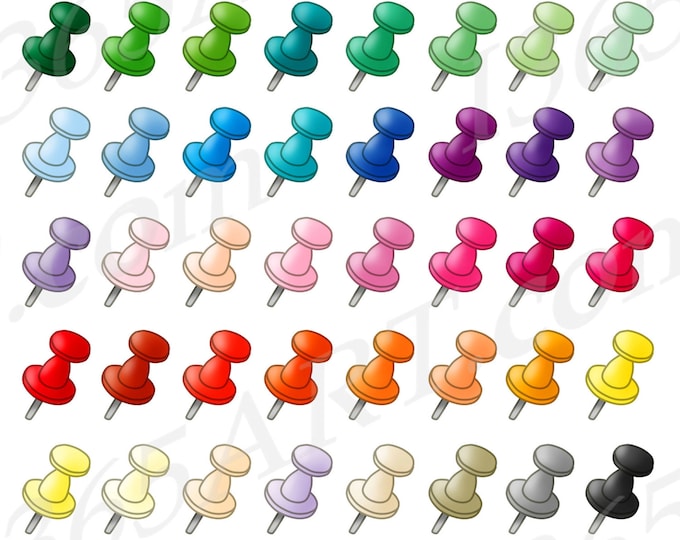 Pin Tacks Vector Clipart Set / Outline & Stamp Drawing Graphics / PNG ...