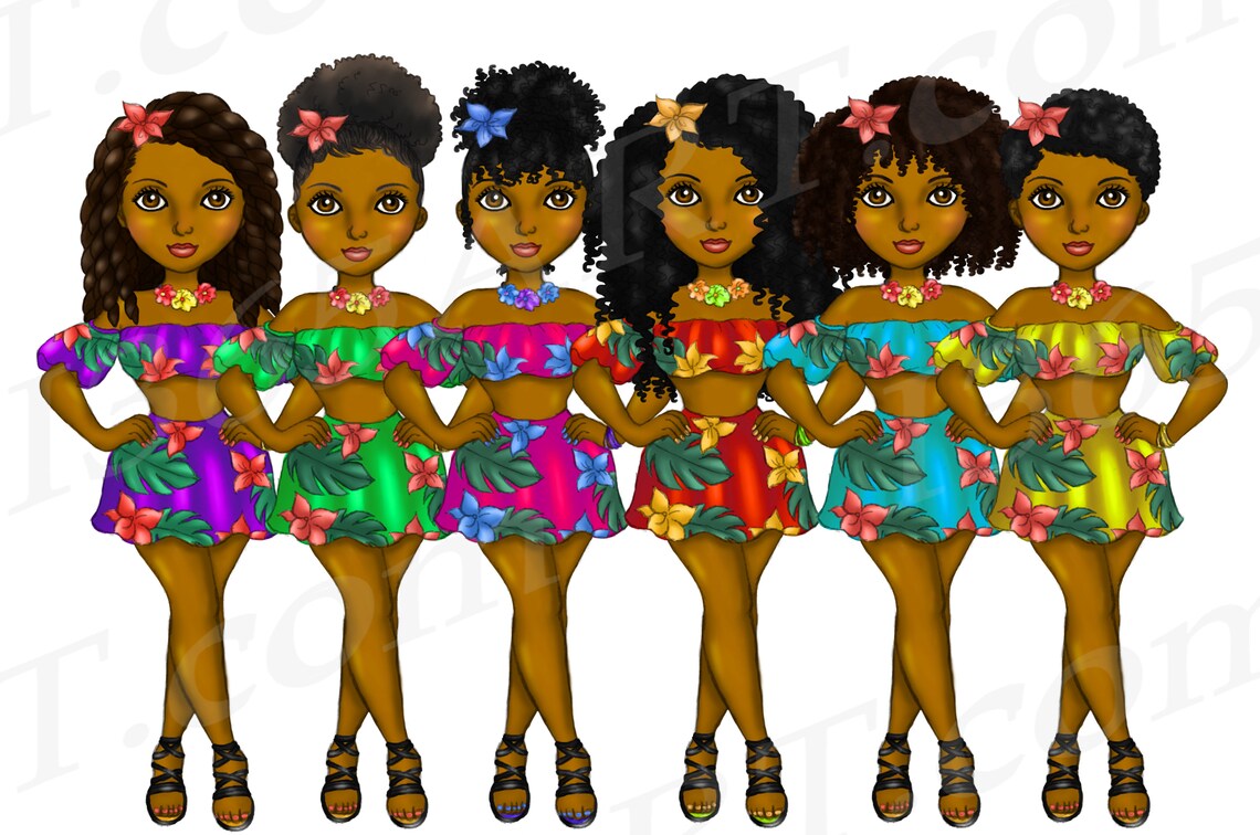 Tropical Fashion Clipart Tropical Girls Natural Hair Black | Etsy