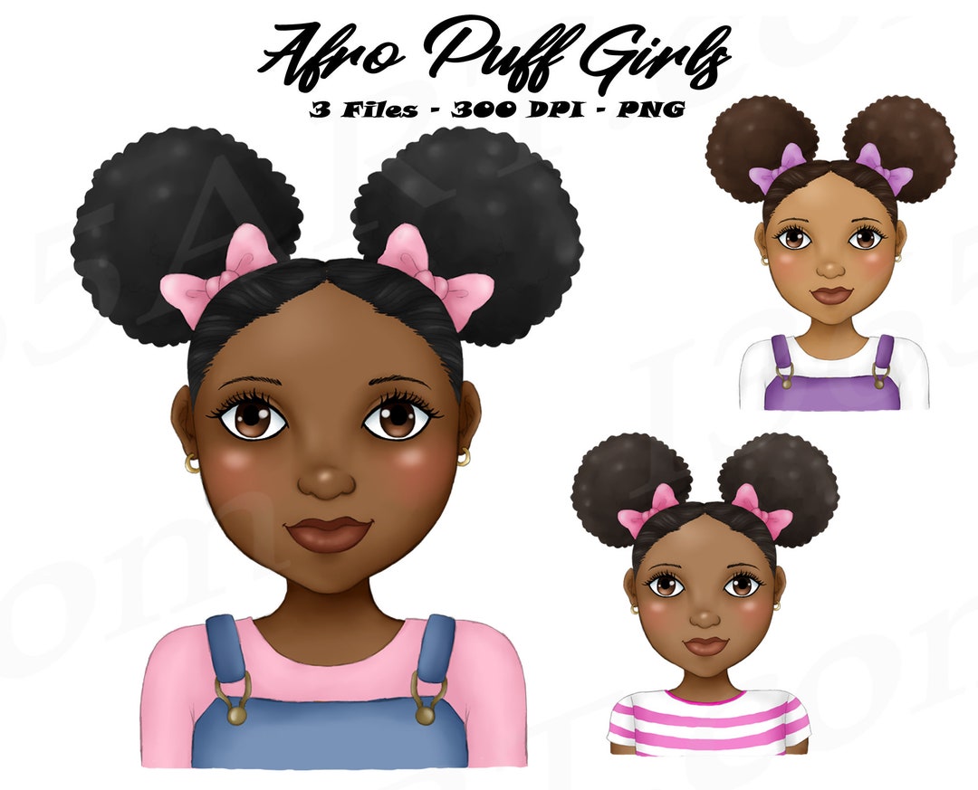 Black Girl Afro Puffs Clipart, Little Black Girl Clip Art, African ...