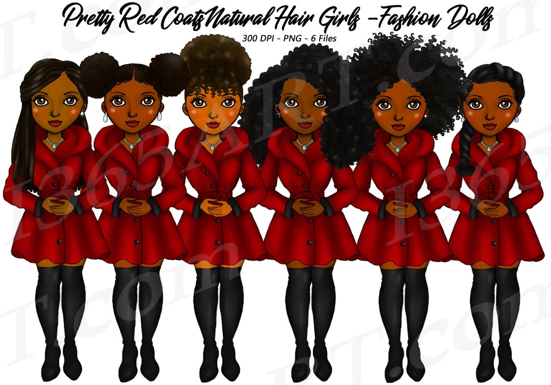 Pretty Red Coat Clipart, Natural Hair, Black Women, Autumn, Fashion ...