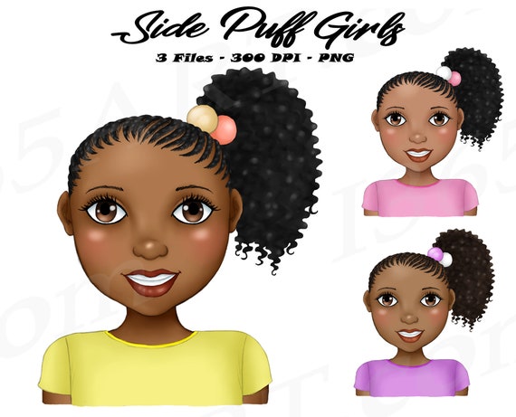 Little Black Girl PNG, Little Black Girl Clipart, Side Puff, Natural ...