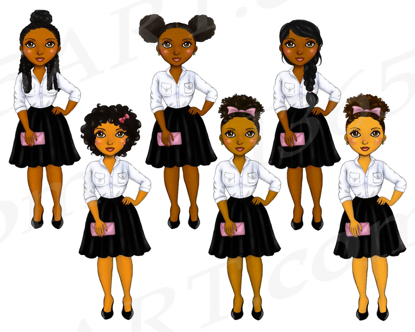 Retro Girls Clipart Natural Hair Black Girls African - Etsy