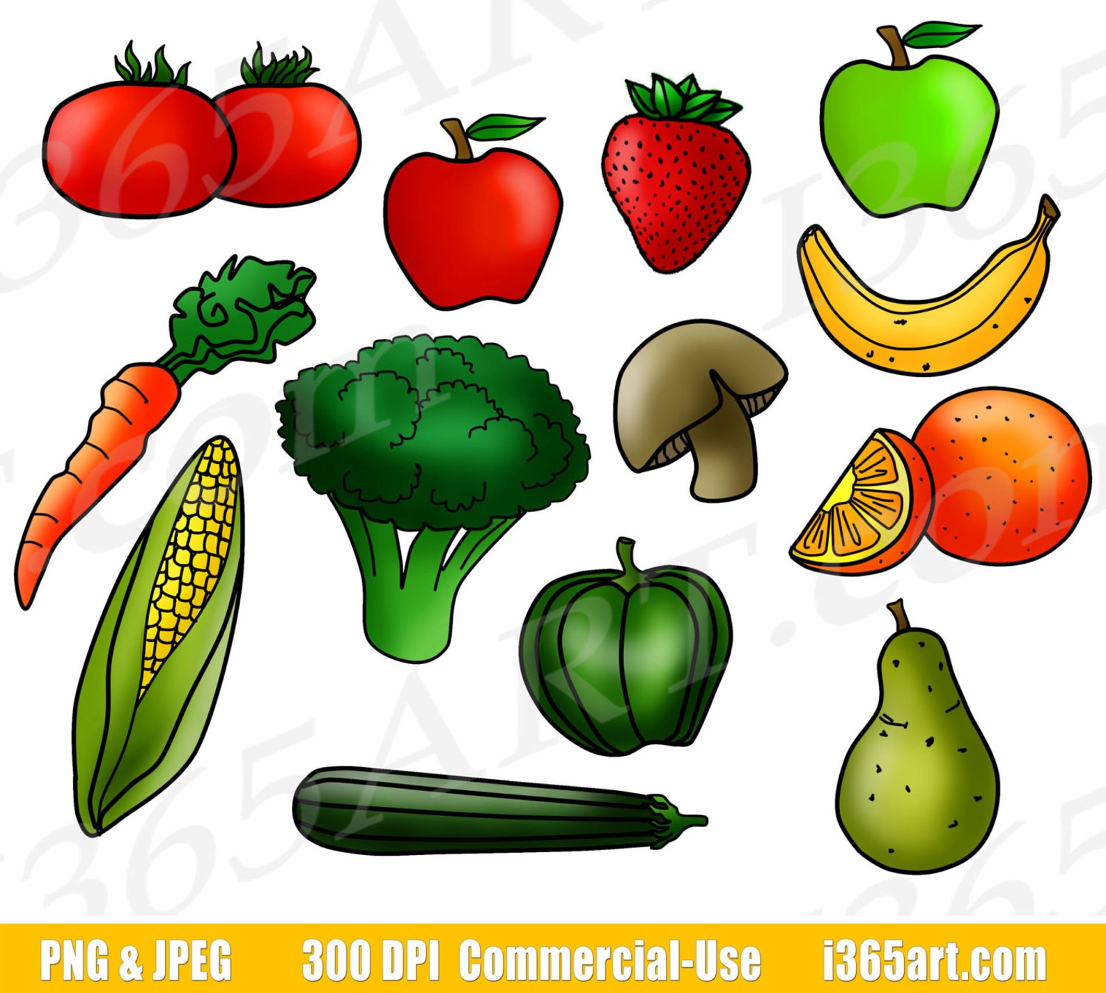Fruits and Vegetables Clipart Fruit Clip Art Vegetable Clip | Etsy
