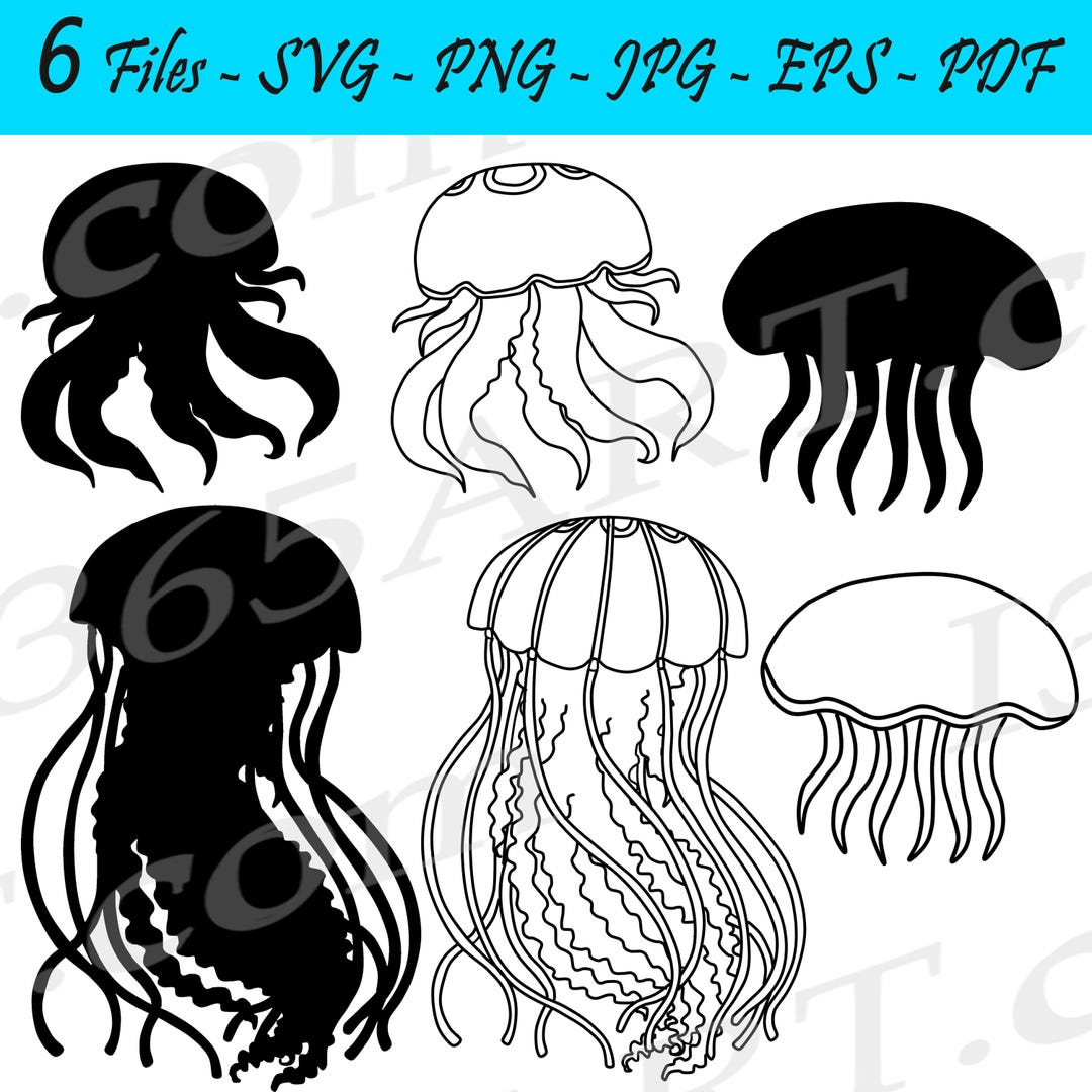 Jellyfish SVG Clipart, Jellyfish Silhouette SVG, Medusa SVG, Ocean Svg ...