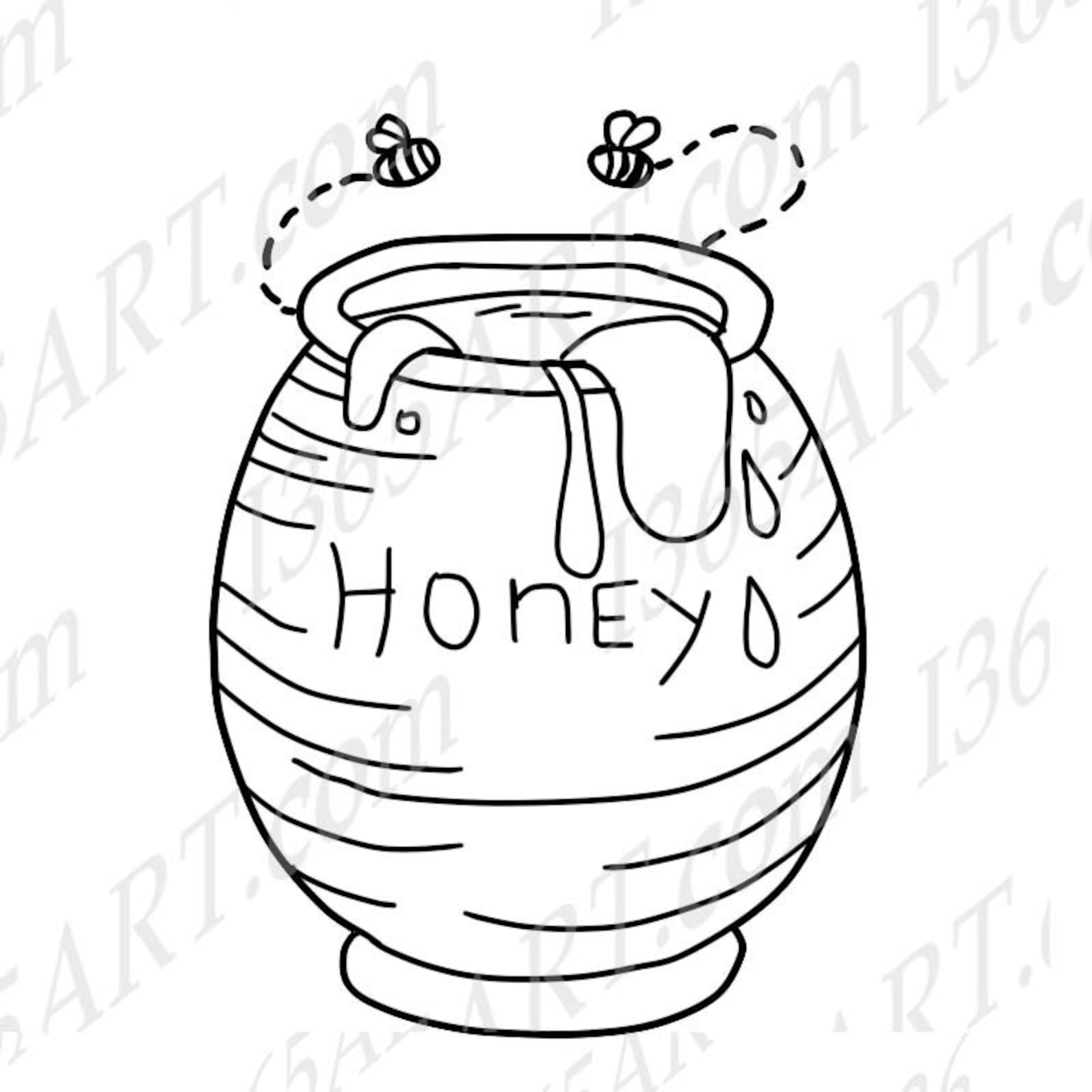 Honey Pot Clipart, Bee Illustration, Coloring Page (PNG, JPEG, Digital ...