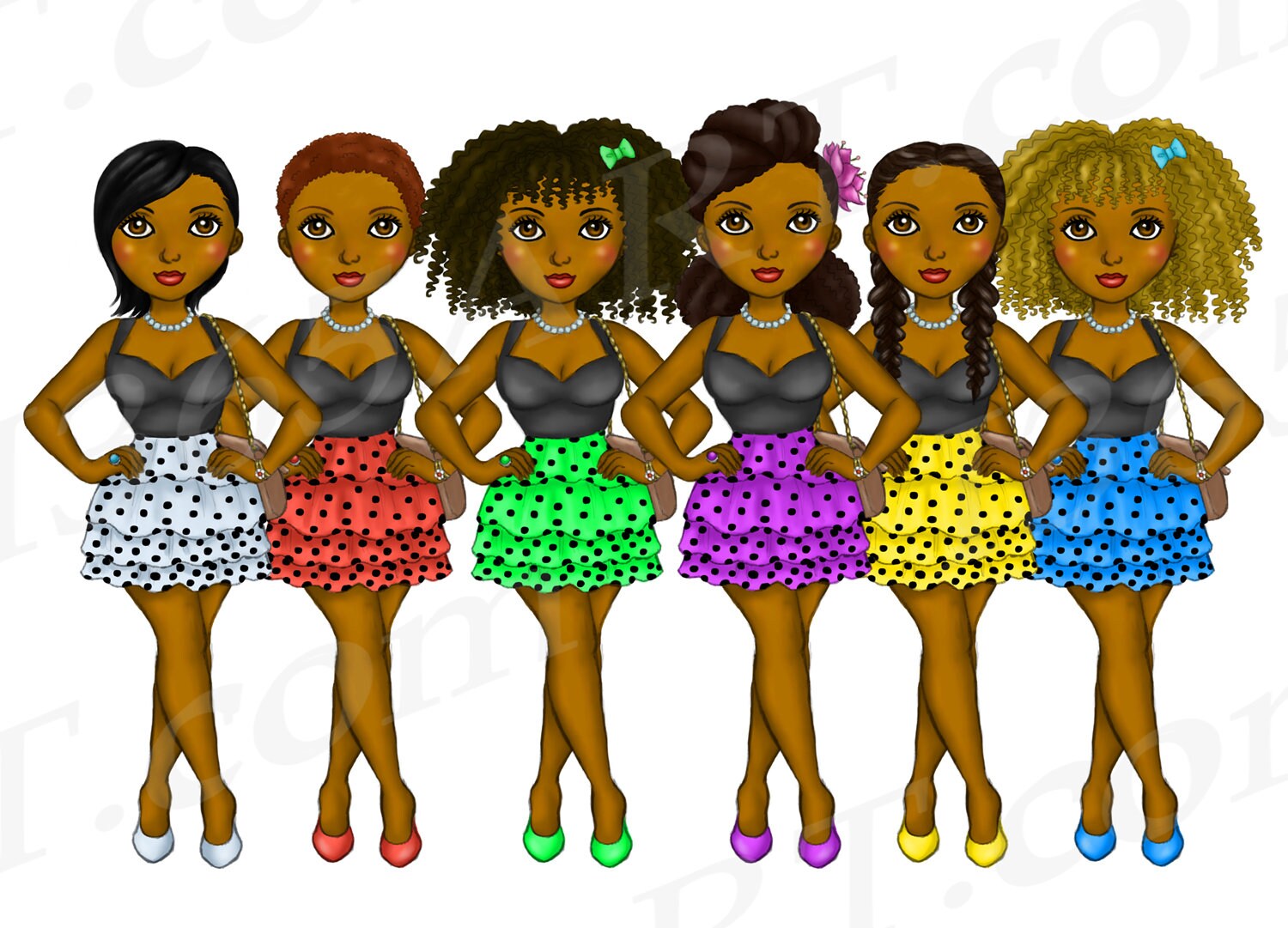 Polka Dot Dress Fashion Girl Clipart Natural Hair Black - Etsy