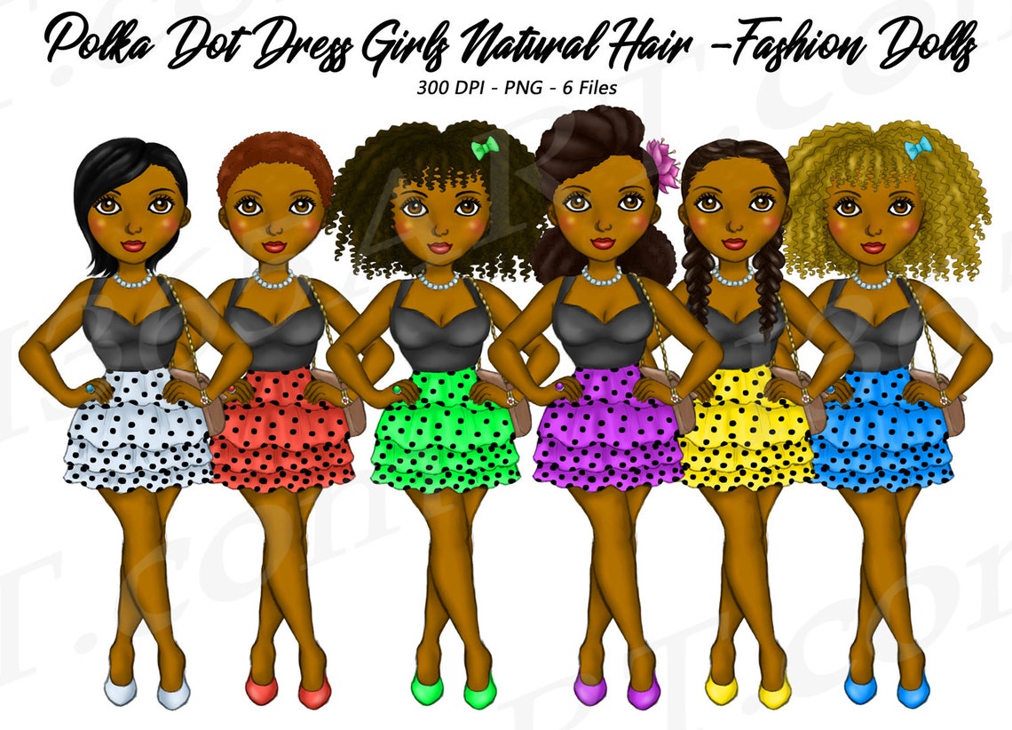 Polka Dot Dress Fashion Girl Clipart Natural Hair Black - Etsy
