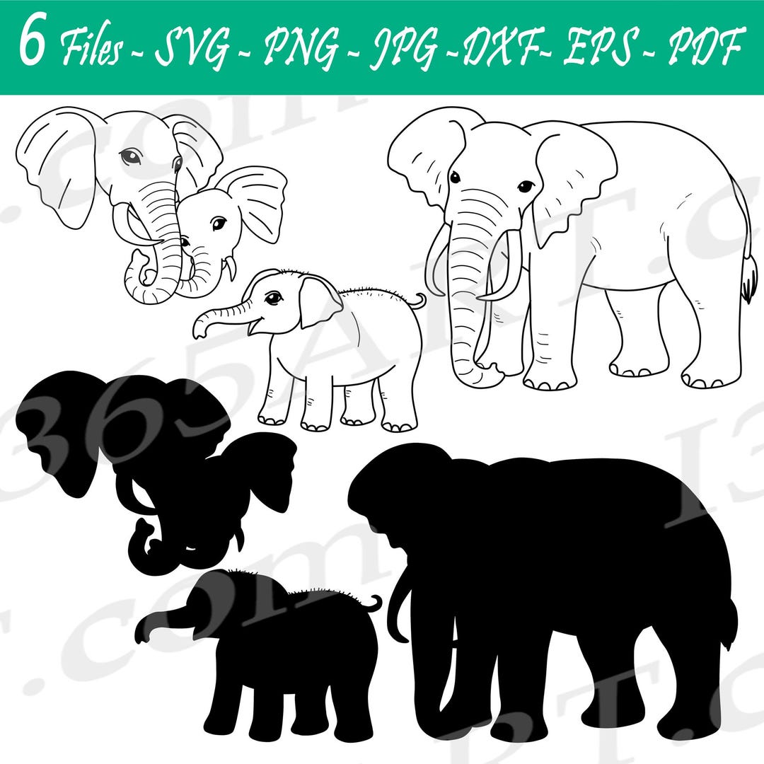 Elephant SVG Clipart, Baby Elephant SVG, Mother and Baby Elephant ...