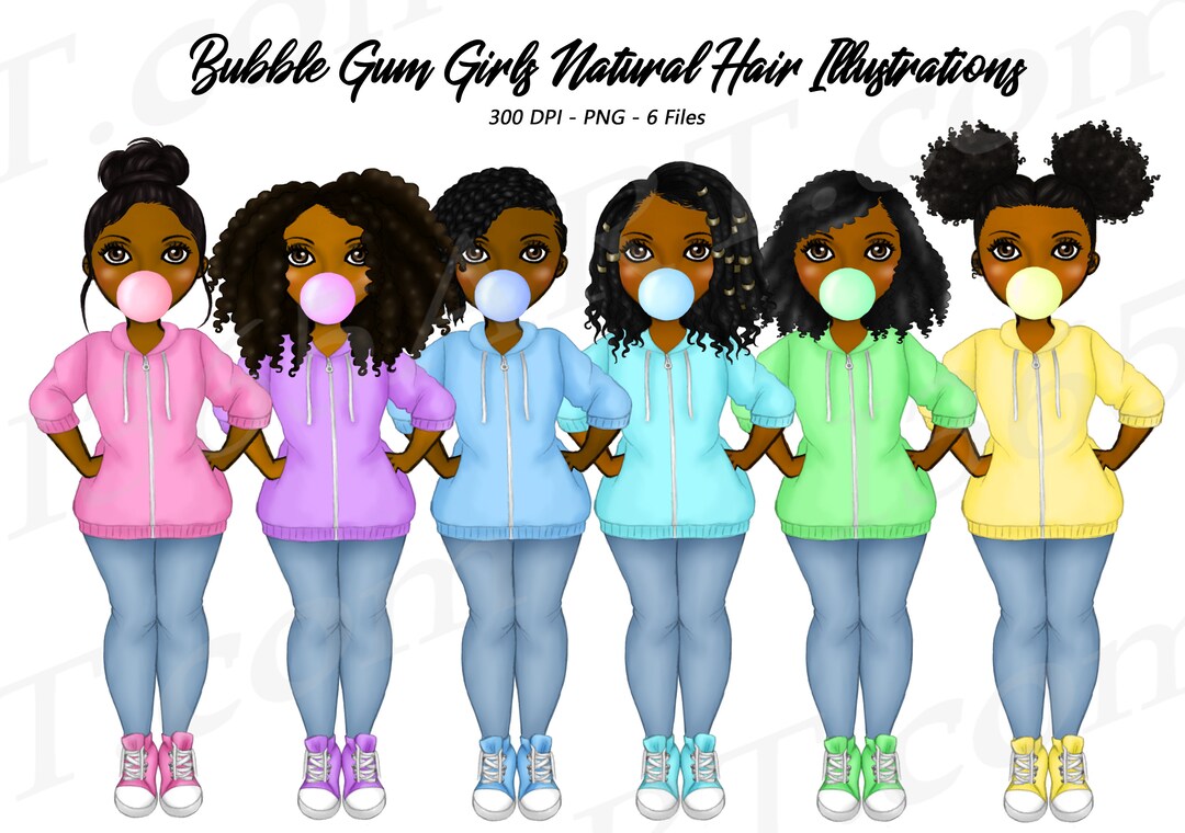 Bubble Gum Pink PNG, Black Woman Clipart, Black Girl PNG, Bubble Gum ...