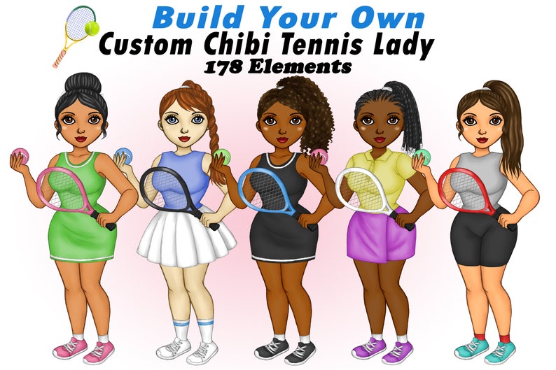 Chibi Tennis Girl Clipart, Customizable Art, Best Friends (digital ...