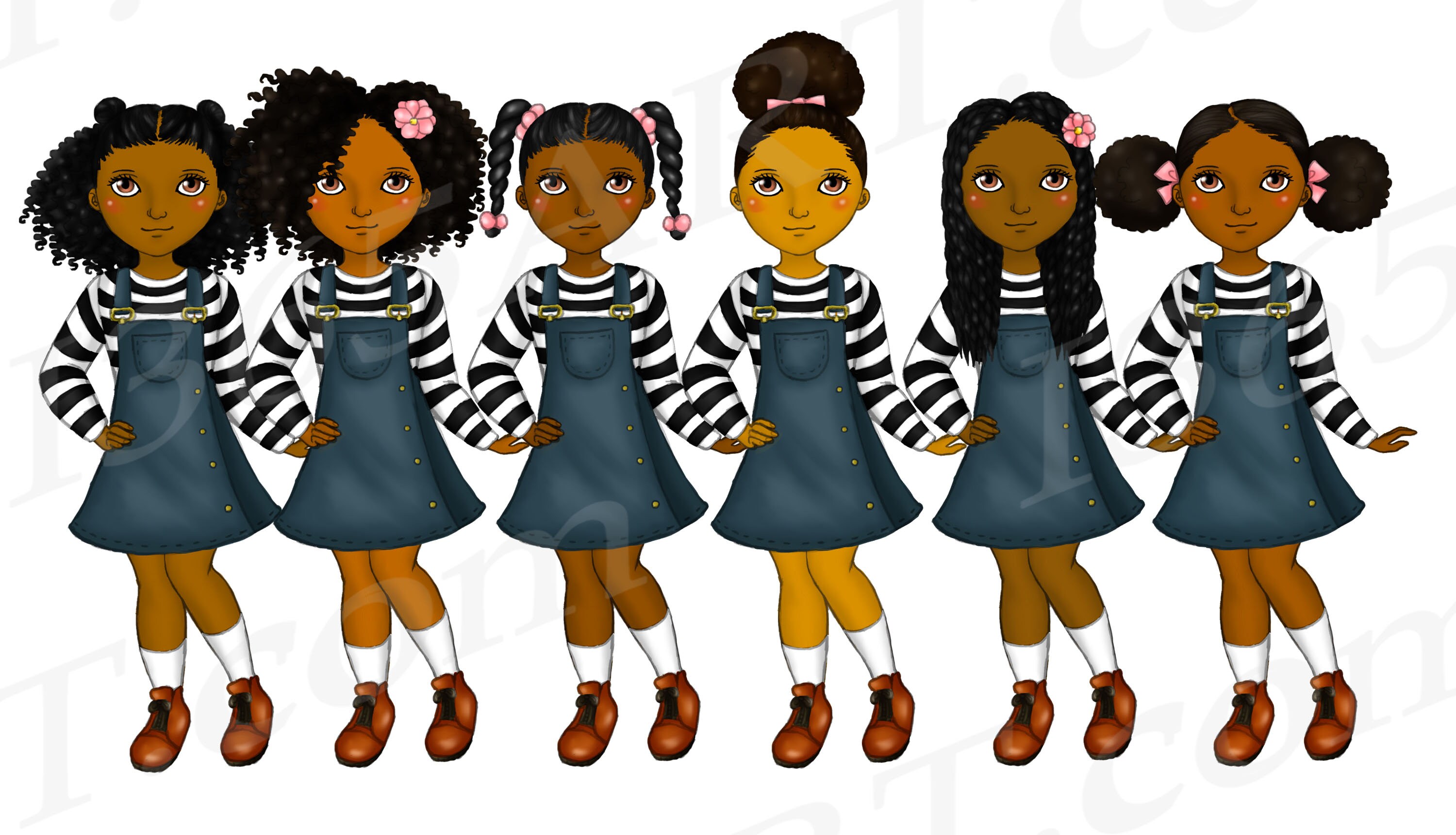 Little Black Girl Clipart Little Girl Clipart Black & White | Etsy