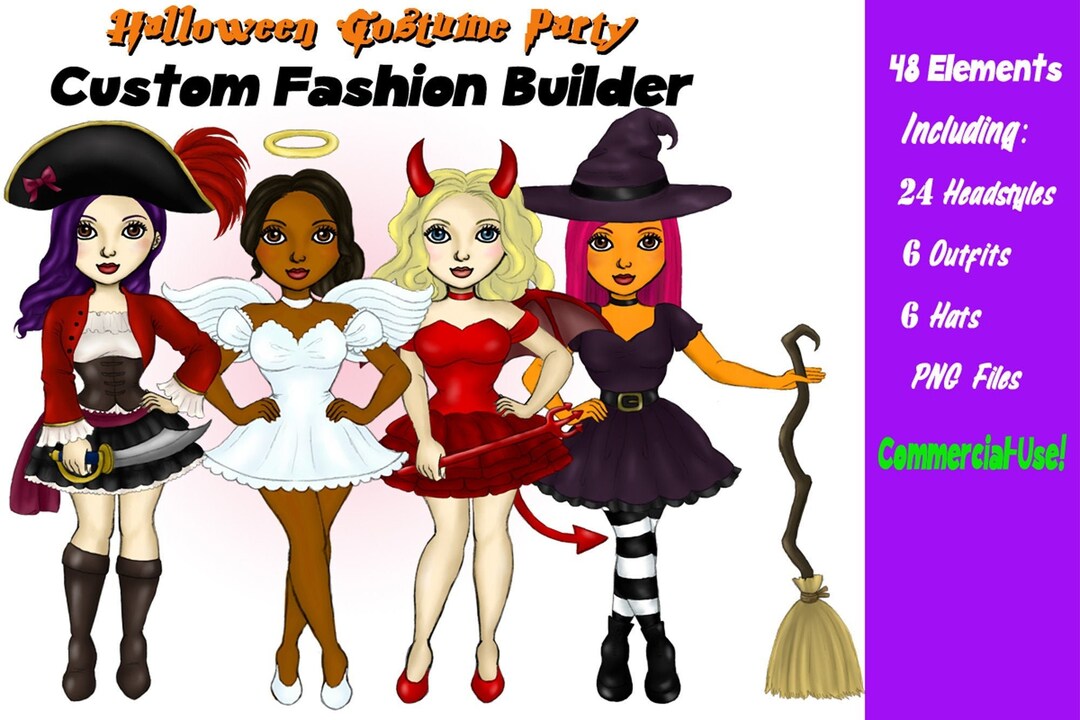 Halloween Girls Clipart, Halloween Girl Clipart, Customizable ...