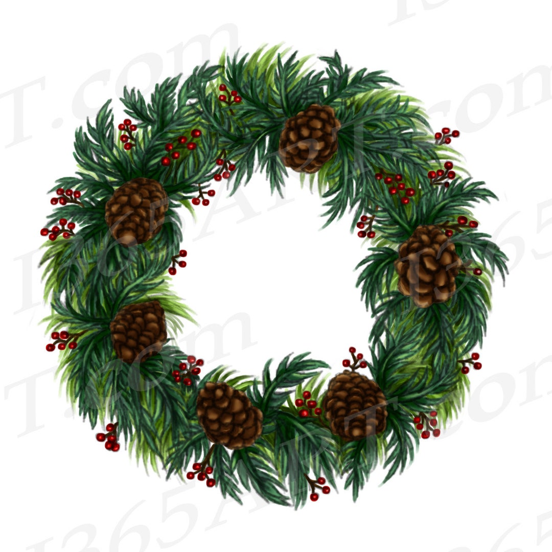 Winter Wreath Clipart, Watercolor Wreath, Christmas Wreath, Pinecone ...