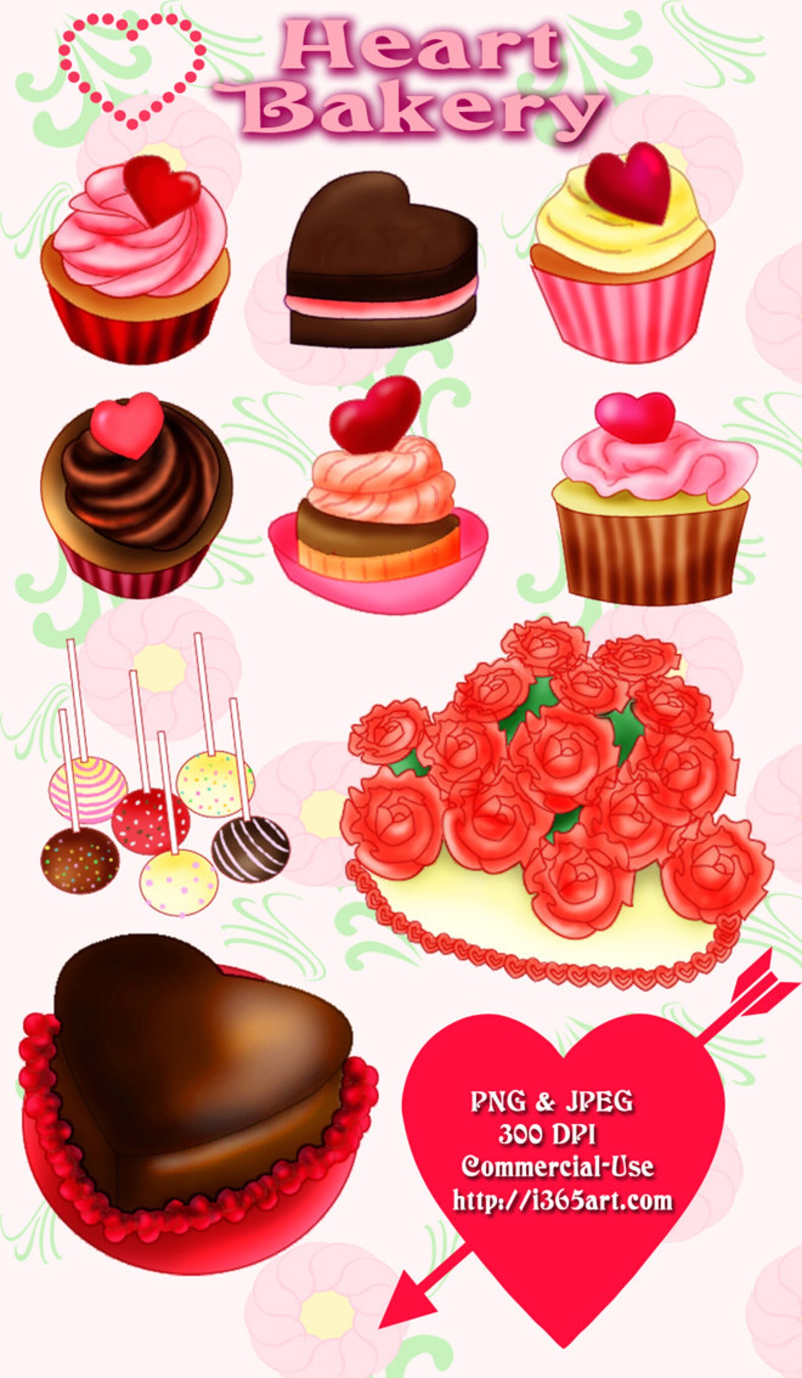 Heart Bakery Valentine's Day Clipart Set Party - Etsy