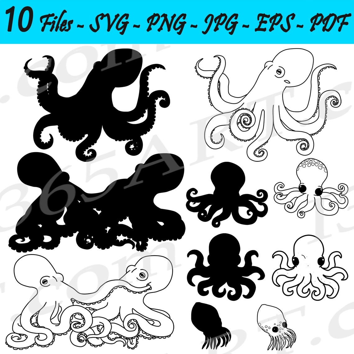 Octopus SVG Clipart, Octopus Silhouette SVG, Sea Life SVG, Ocean Svg ...